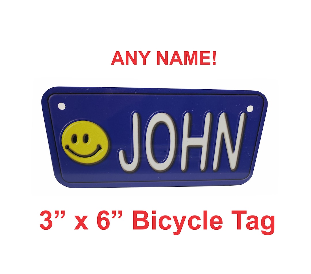 Happy Face - Custom Name - Bicycle License Plate , Bike Tag, Golf Cart ...