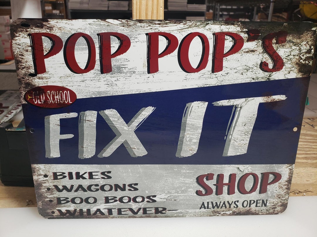 Pop Pop's FIX IT SHOP Sign, Funny Sunny, Gift, Pop Pop, Vintage Look ...