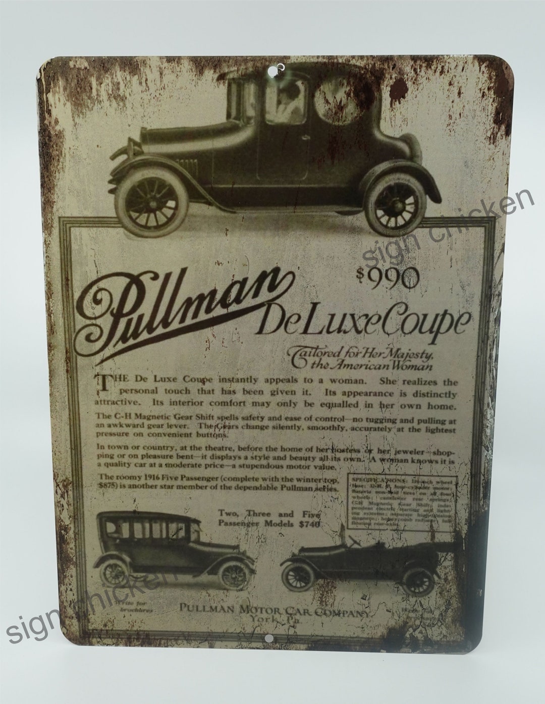 PULLMAN CAR - Vintage Looking Car Sign, Replica, Rusty Look, Vintage ...