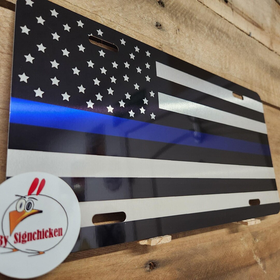 THIN BLUE LINE, Metallic U.S.A. Flag, License Plate - Auto License ...
