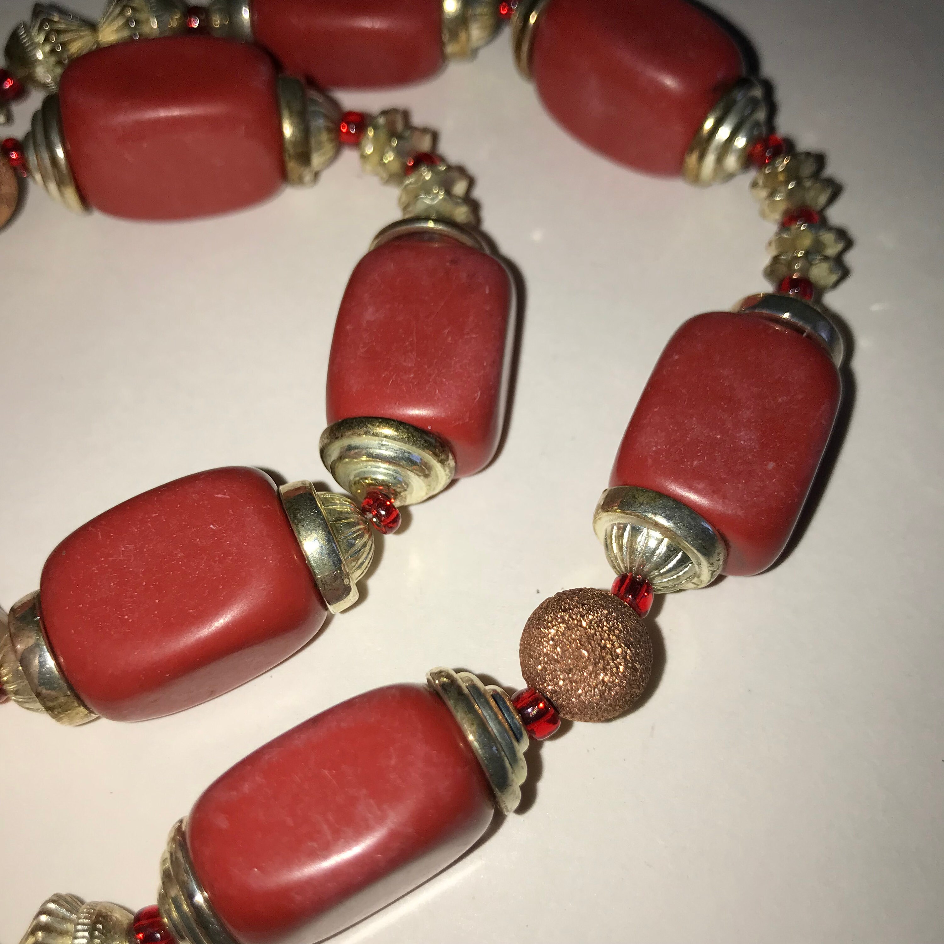 Chunky RED Jasper Stone Barrel Bead Silver Spacer Necklace - Etsy