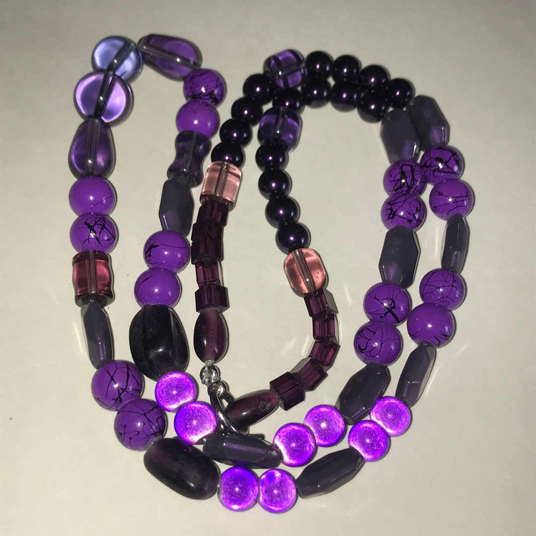 Purple Glass, Moon Glow, Lucite, Stone Beaded Necklace Toggle Clasp - Etsy