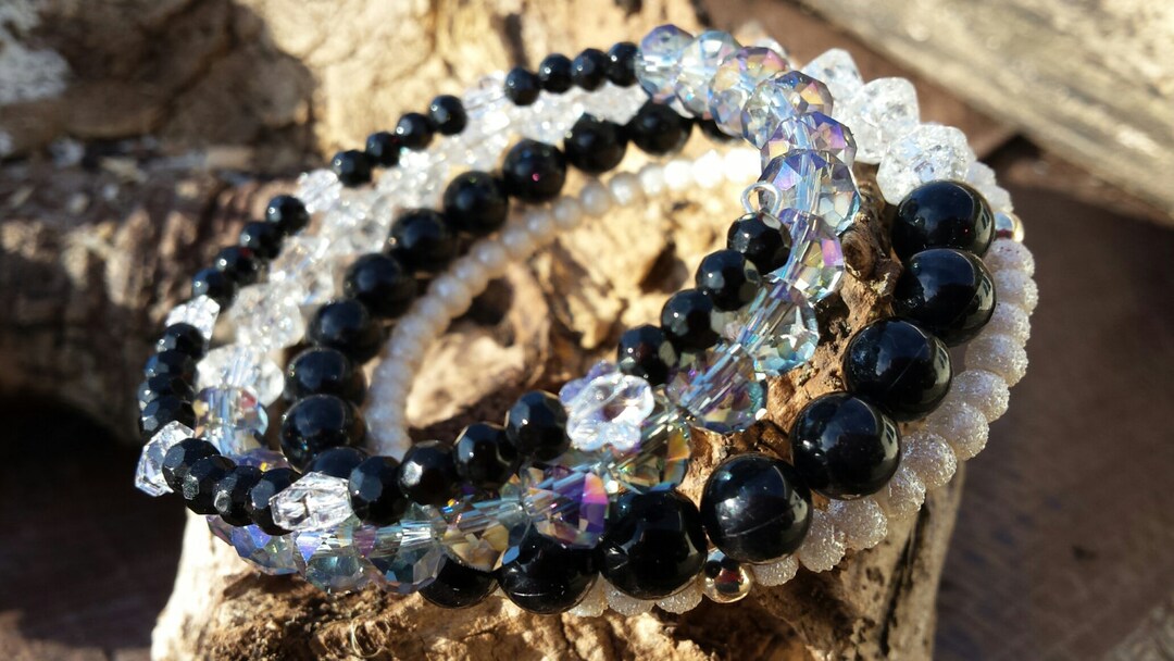Memory Wire Black & Crystal Bracelet - Etsy