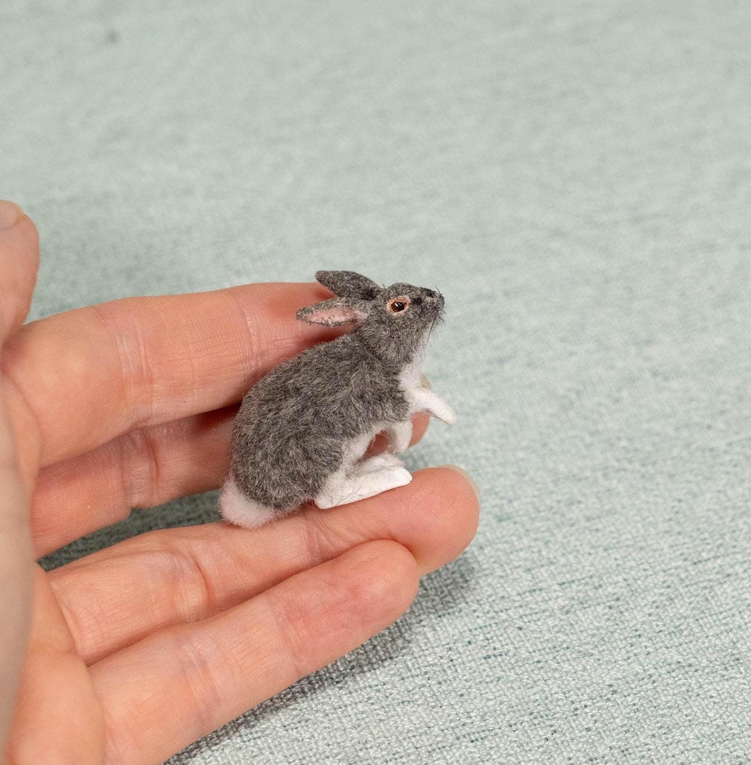 Ready to Ship 1:12 Scale Grey Furry Rabbit by Nightfoxcreations - Etsy
