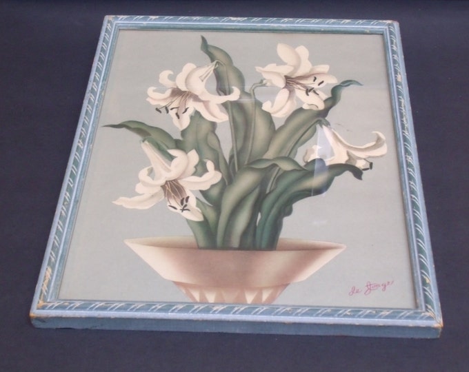 Vintage De Jonge Signed Lilly Floral Blue Framed Picture - Etsy