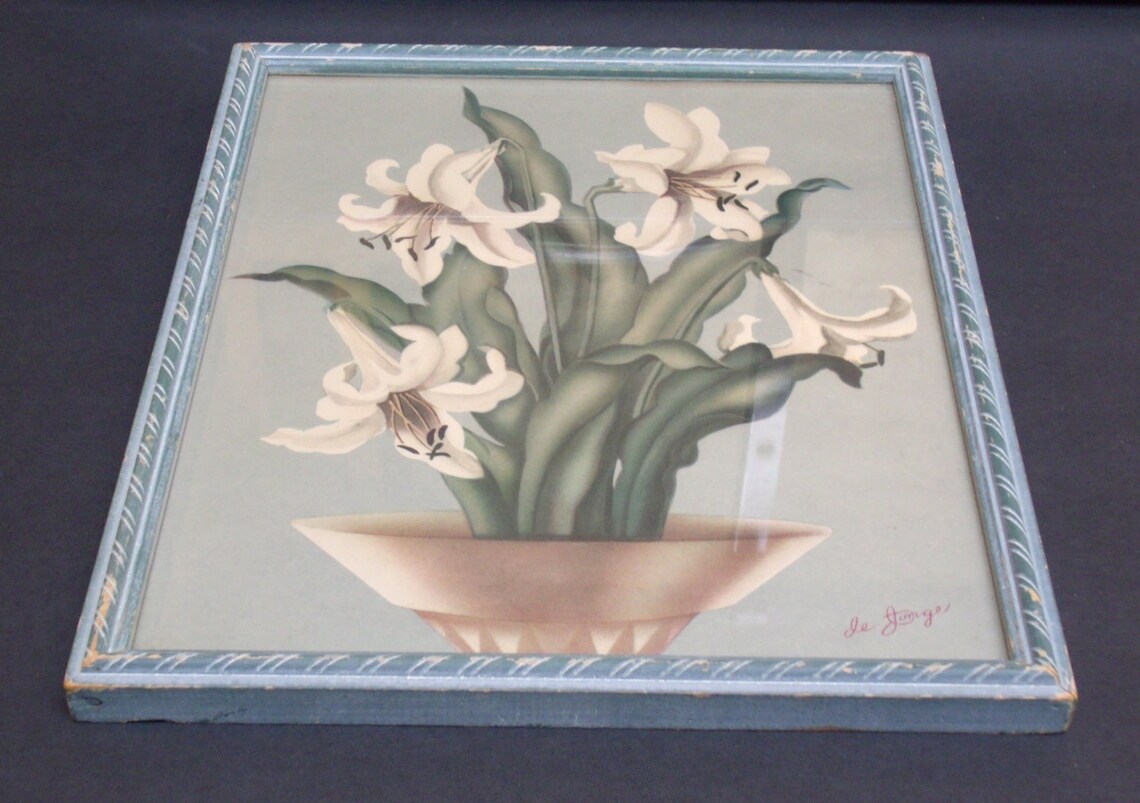 Vintage De Jonge Signed Lilly Floral Blue Framed Picture - Etsy