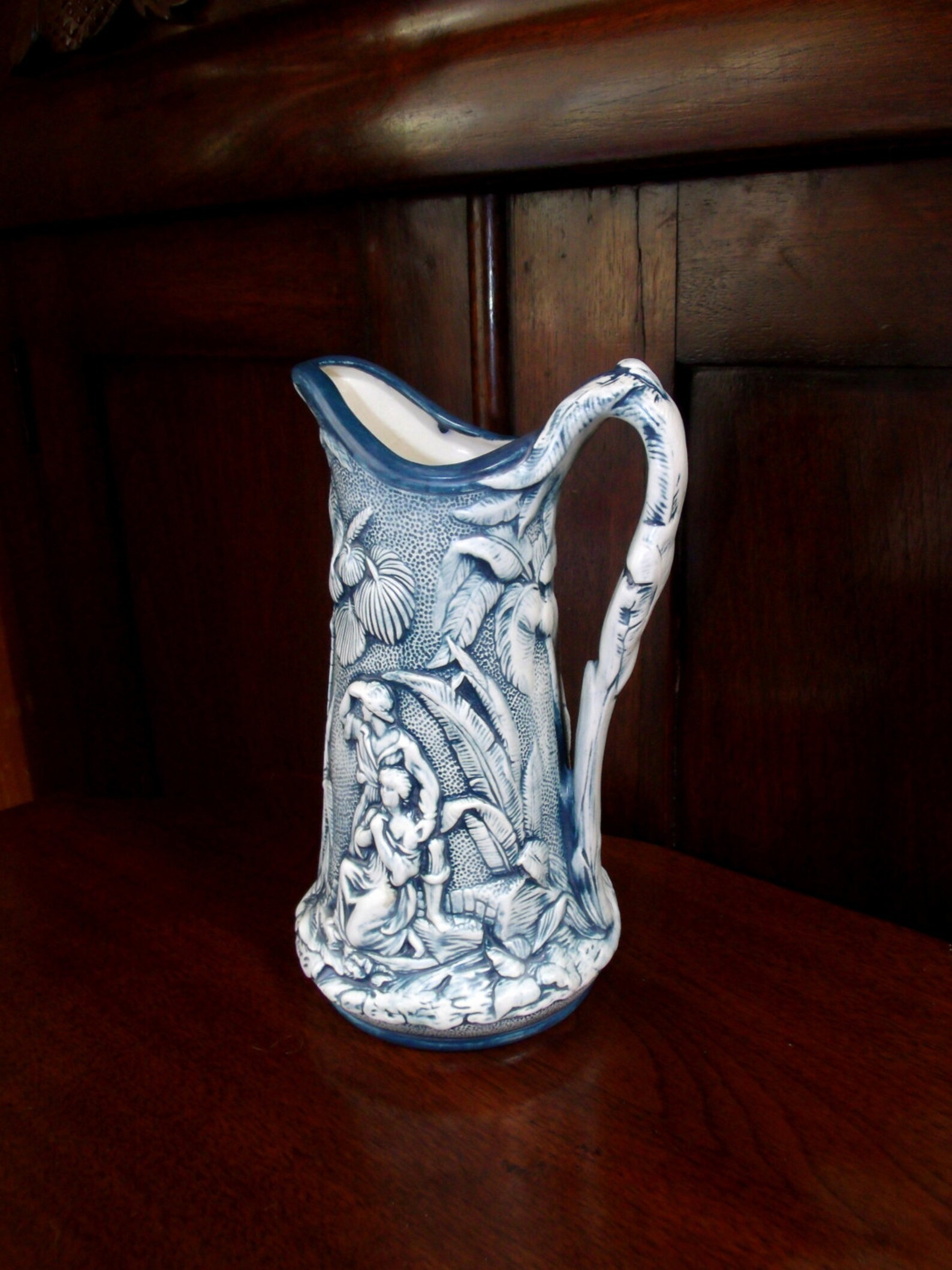 Antique Parian Pitcher 1850 Dark Blue Stippled Background - Etsy