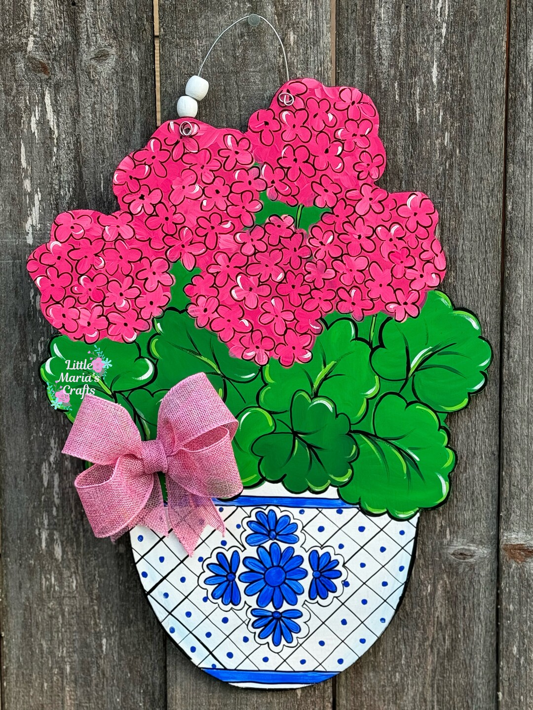 Geraniums Door Hanger, Mexican Pottery, Flower Door Sign, Door Decor ...