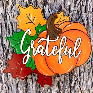 Pumpkin and Leaf Fall Door Hanger, Grateful, Thanksgiving Decor, Fall ...