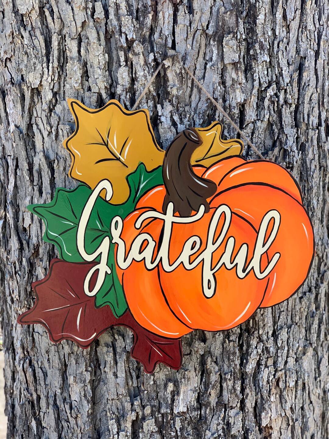 Pumpkin and Leaf Fall Door Hanger, Grateful, Thanksgiving Decor, Fall ...
