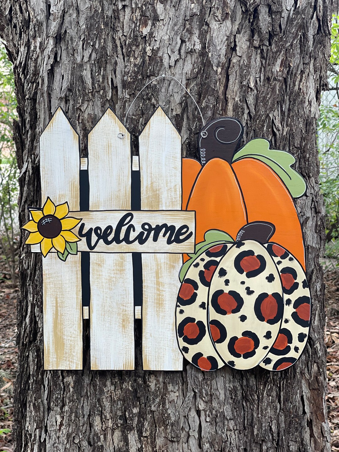 Fall Farmhouse Fence With Pumpkins Door Hanger, Welcome Sign,fall Door ...