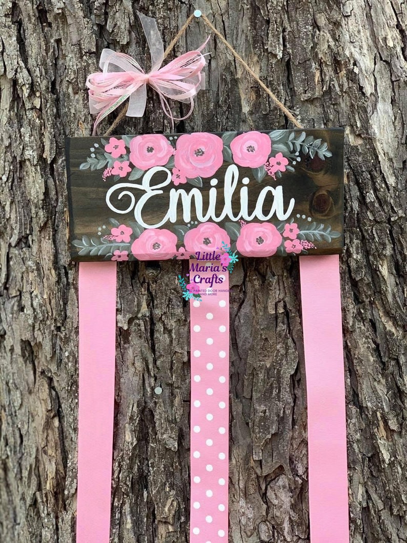 Pink Rose Personalized Bow Holder. Bow Hanger, Hair Bow Holder, Hand ...