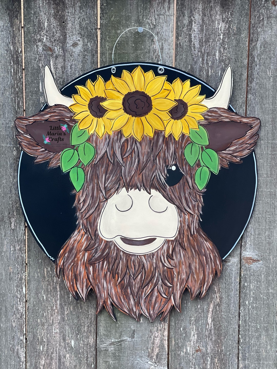 Highland Cow Door Hanger, Sunflower Door Sign, Cow Decor, Farmhouse ...