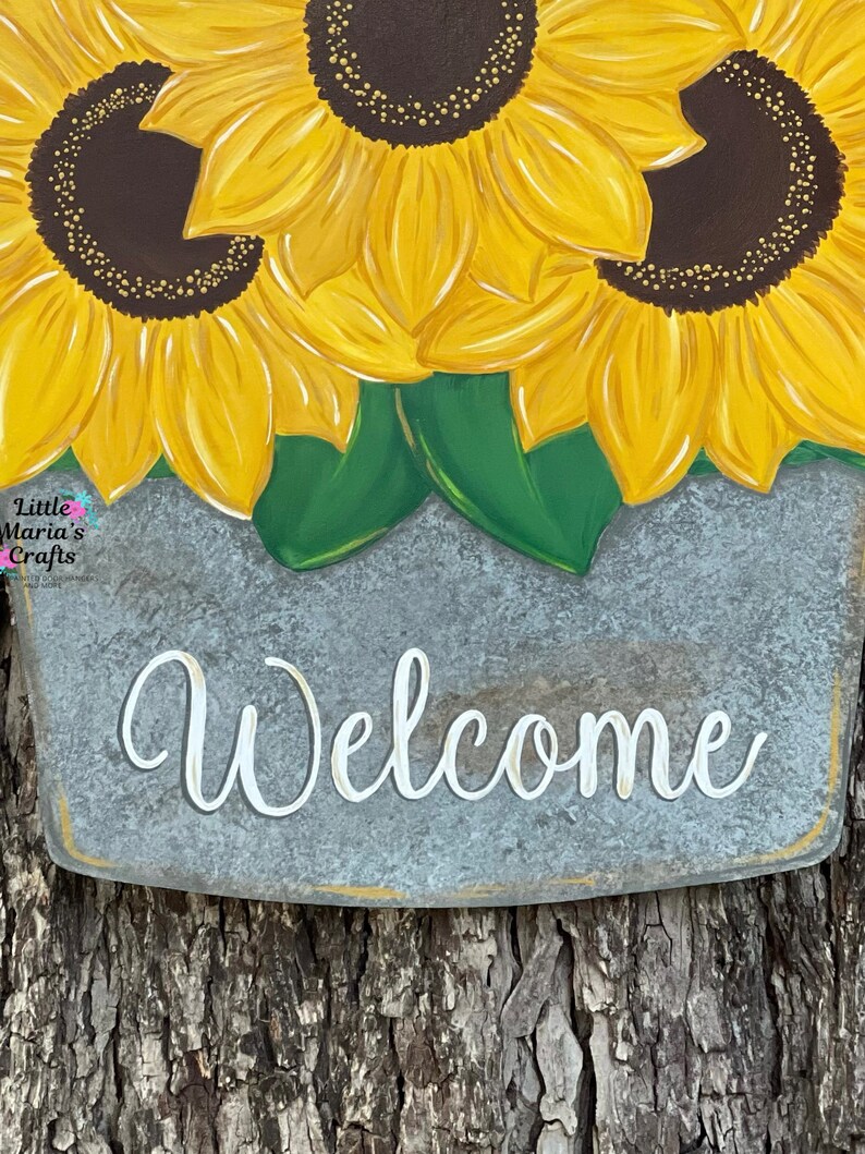 Sunflower Tin Door Hanger, Welcome Door Sign, Sunflower Decor - Etsy