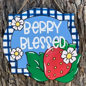 Berry Blessed Strawberry Door Hanger, Spring and Summer Door Decor ...