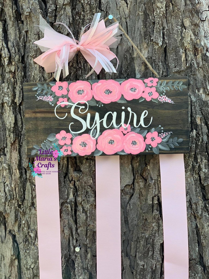 Pink Rose Personalized Bow Holder. Bow Hanger, Hair Bow Holder, Hand ...