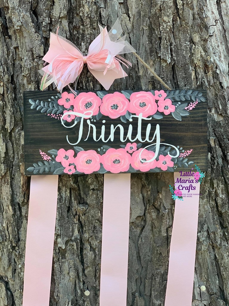 Pink Rose Personalized Bow Holder. Bow Hanger, Hair Bow Holder, Hand ...
