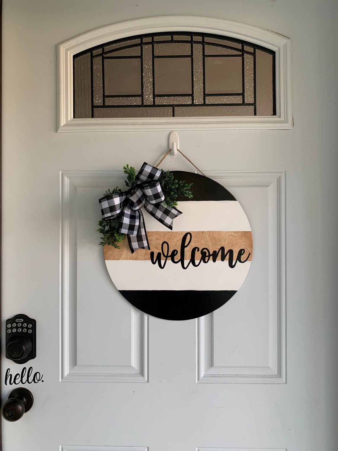 Round Wood Striped Black and White Welcome Sign Welcome Door - Etsy