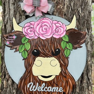 Highland Cow Door Hanger, Sunflower Door Sign, Cow Decor, Farmhouse ...