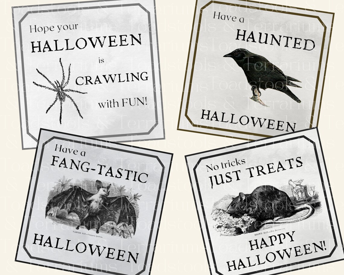 Halloween Gift Tags Printable Vintage Illustrations - DIGITAL DOWNLOAD ...
