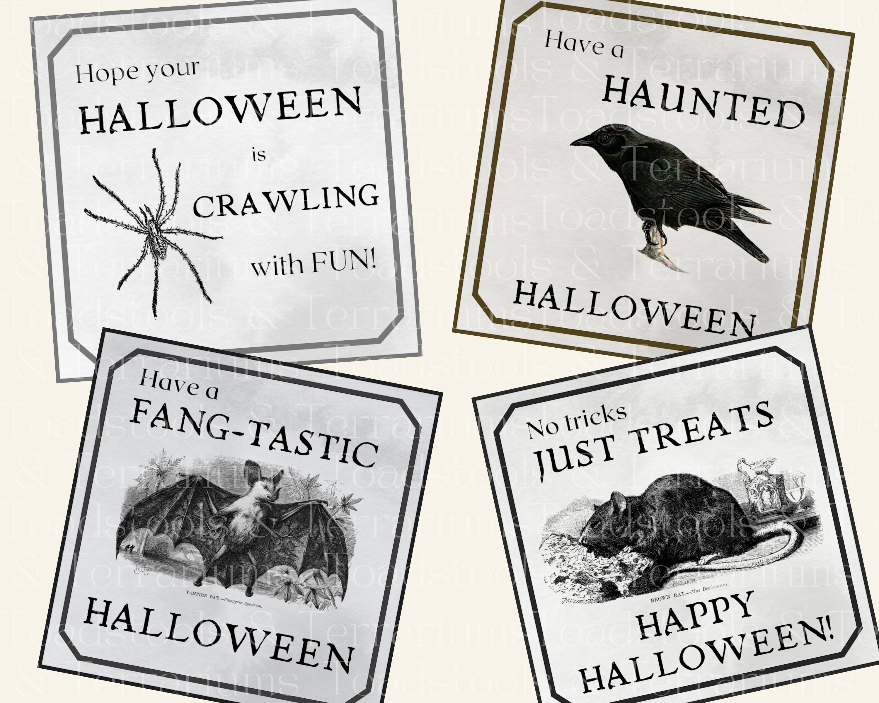 Halloween Gift Tags Printable Vintage Illustrations - DIGITAL DOWNLOAD ...