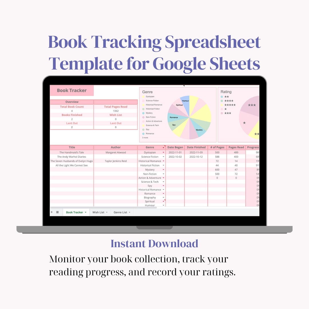 Book Tracker Book Inventory Spreadsheet Digital Reading Tracker for ...