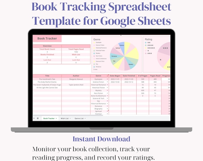 Book Tracker Book Inventory Spreadsheet Digital Reading Tracker for ...