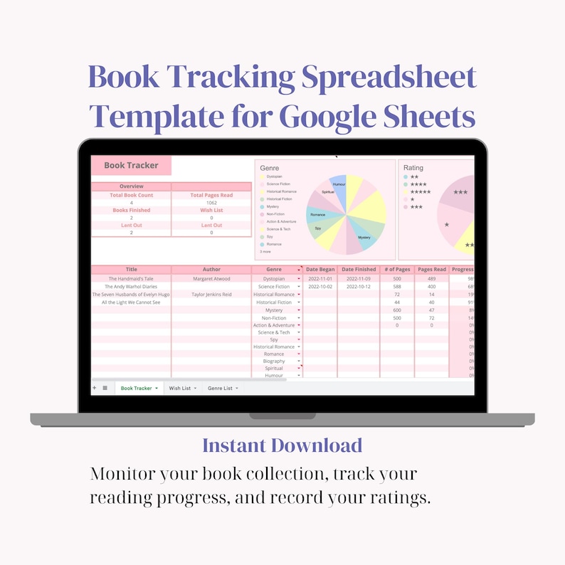 Book Tracker Spreadsheet | Reading Inventory for Google Sheets (digital ...