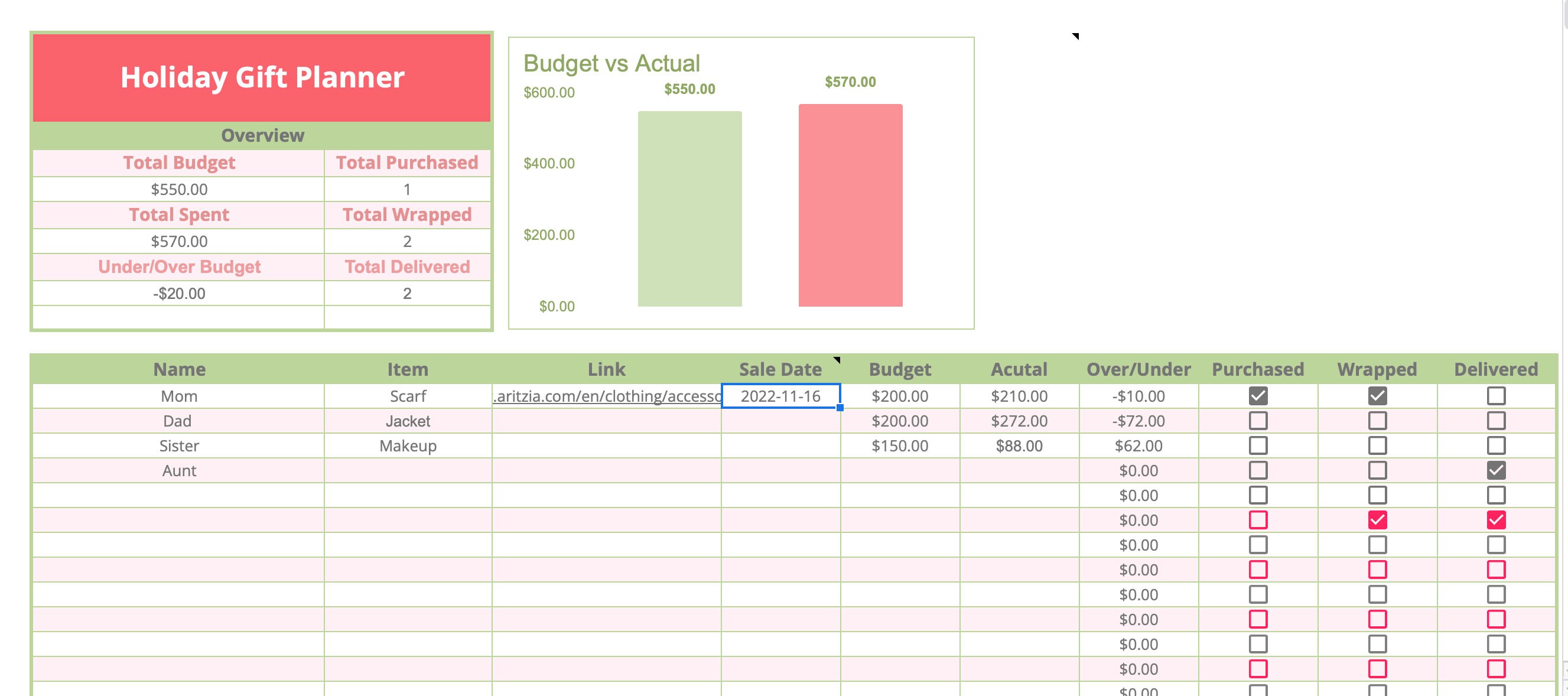 Holiday Planner Spreadsheet Digital Christmas Planning Google Sheets - Etsy
