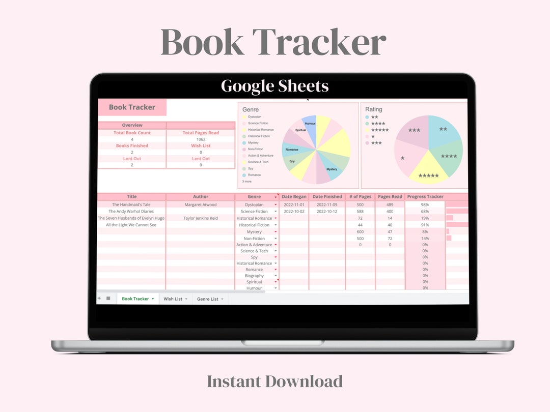 Book Tracker Book Inventory Spreadsheet Digital Reading Tracker for ...
