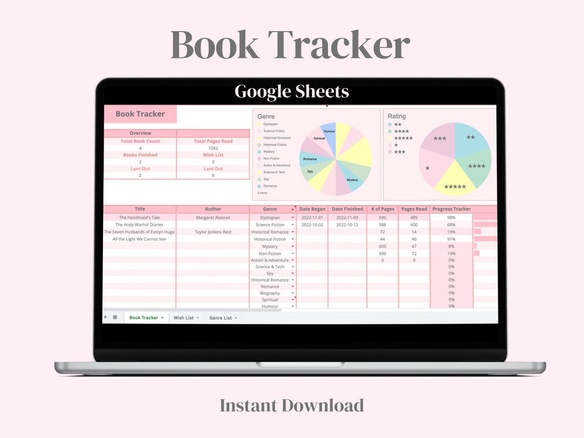 Book Tracker Book Inventory Spreadsheet Digital Reading - Etsy