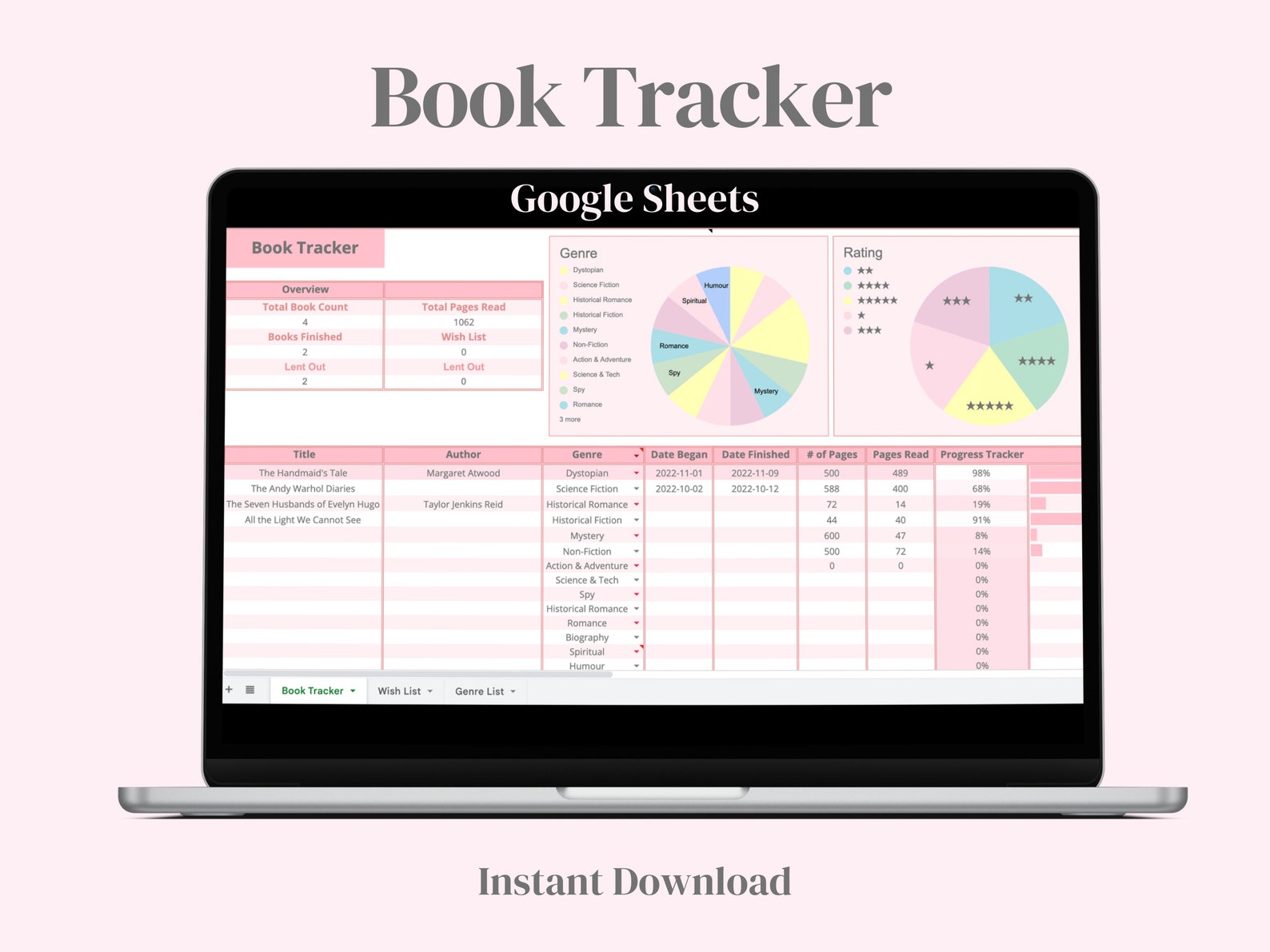 Book Tracker Book Inventory Spreadsheet Digital Reading - Etsy