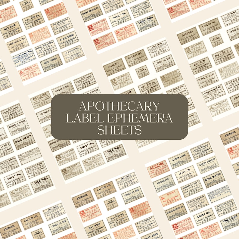 Antique Apothecary Labels Digital Ephemera Sheets - Set of 39 - Etsy