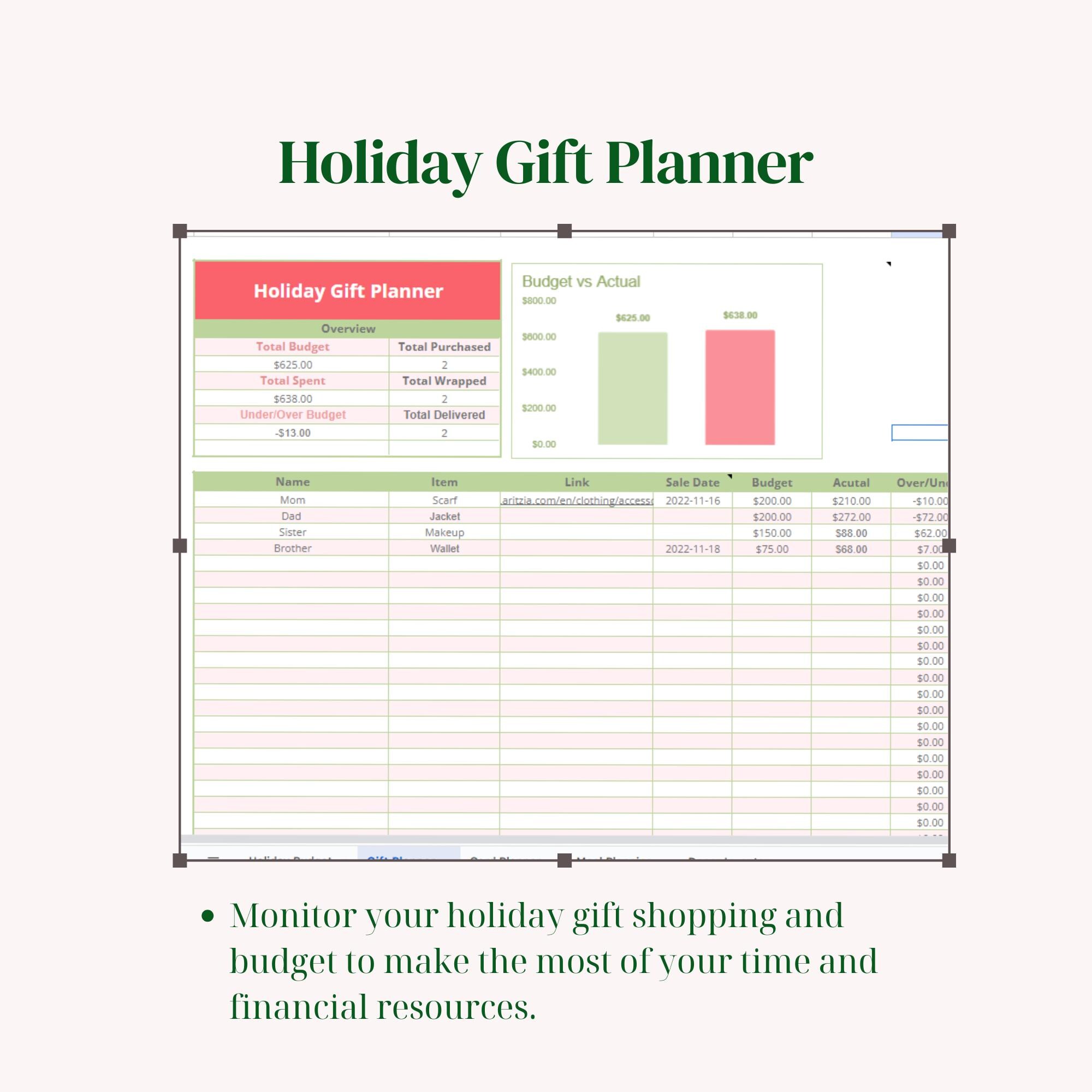 Holiday Planner Spreadsheet Digital Christmas Planning Google Sheets - Etsy