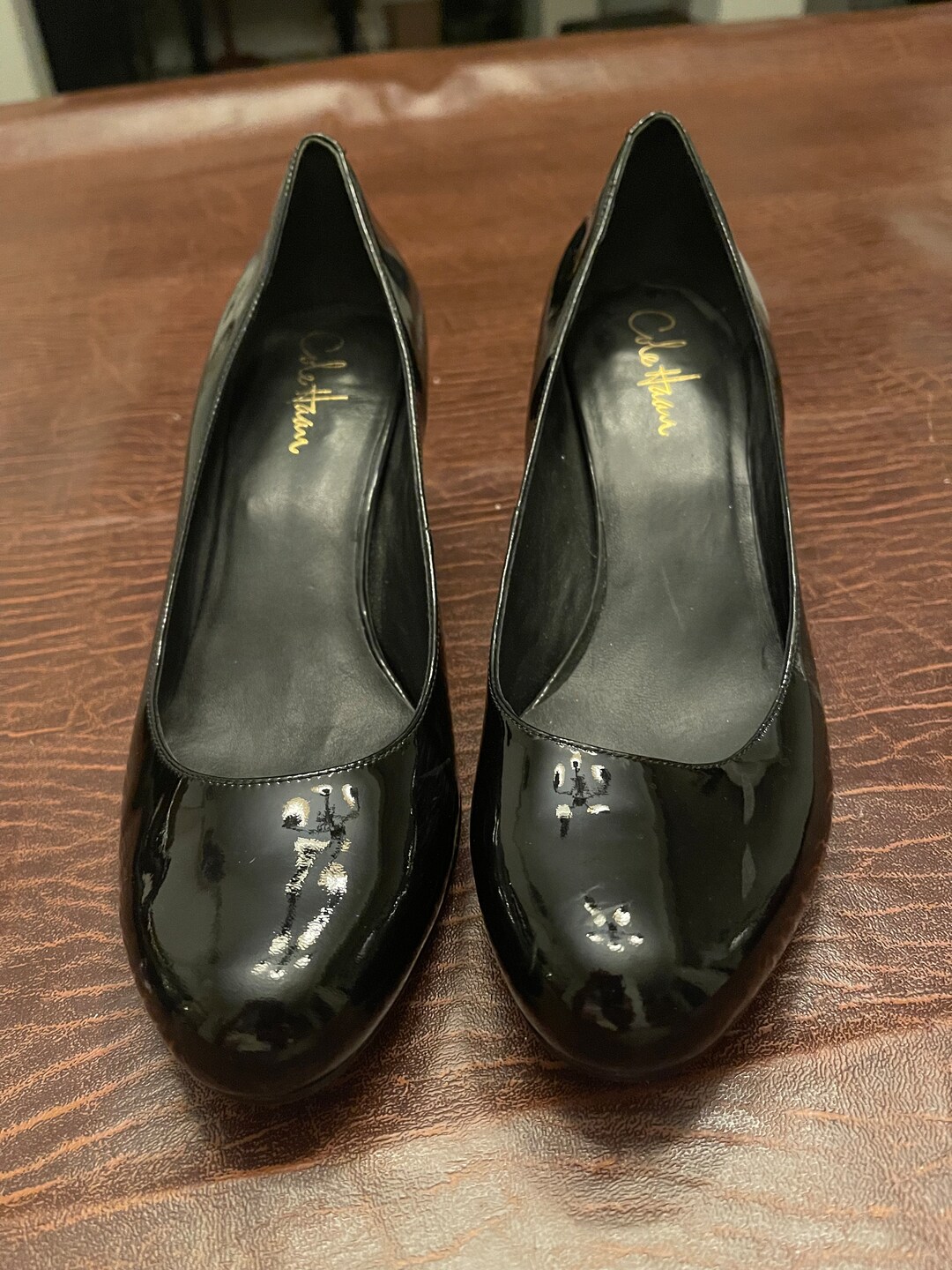 Cole Haan 10.5 AA Black Leather Slip on Rounded Toes With 2.5" Heels - Etsy