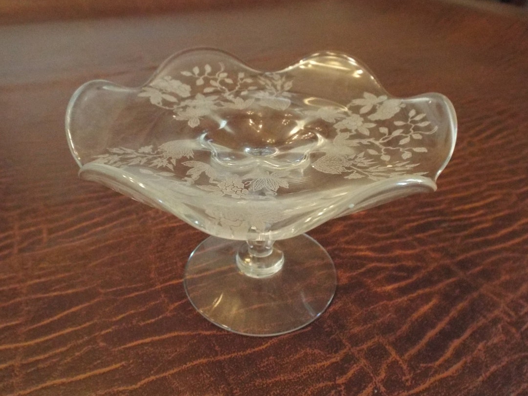 Pedestal Fluted Antique Glass Candy Dish, Sweetmeats, Etched, Studio ...