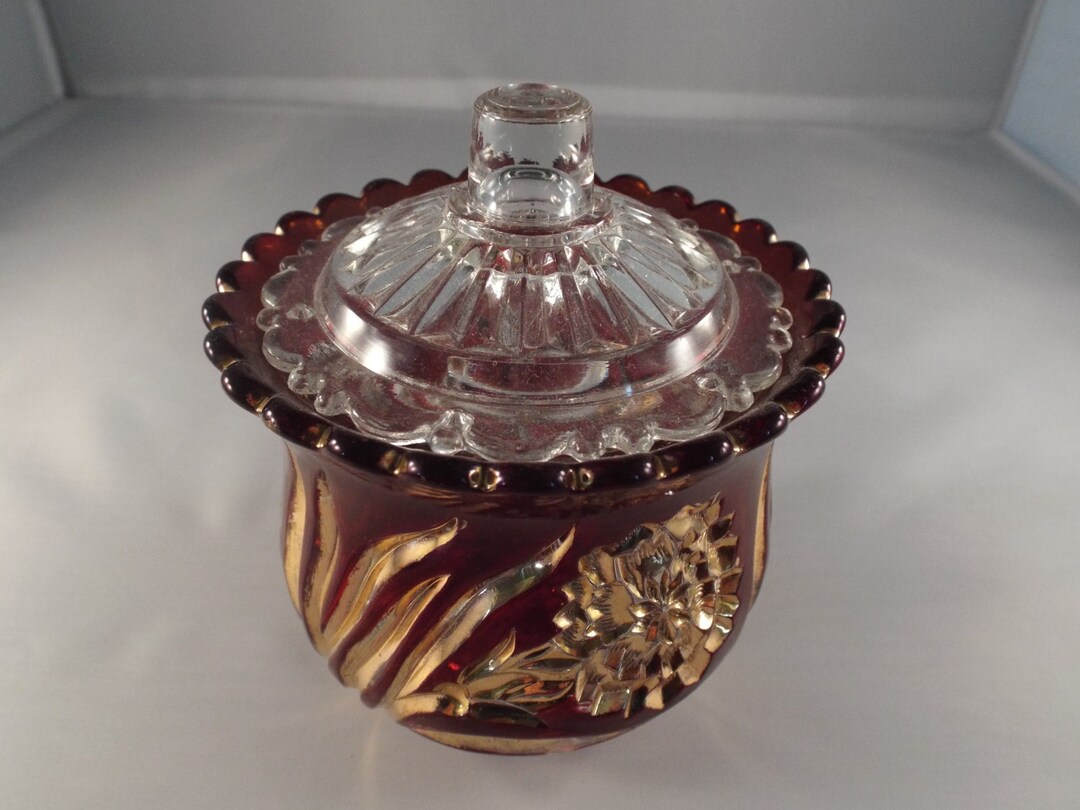 Carnation Pattern New Martinsville Glass Ruby Red Gold Leaf Depression ...