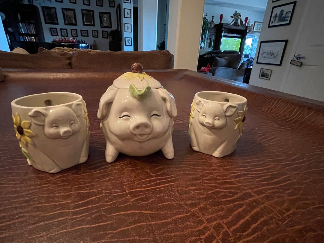Piggy Cups ( 2) and a Pig Coffee Pot - Unusual and Very Cute - Etsy