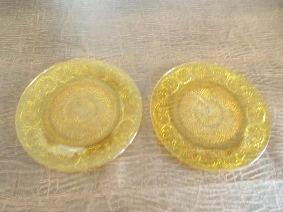 2 Amber Dinner Plates Diameter - Unusual, Vintage Decor, 9.5" Vintage ...