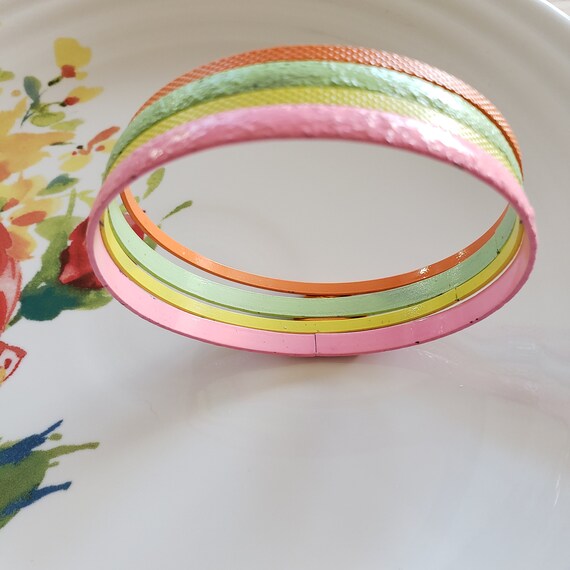 Vintage Metal Bangle Bracelets 1980s Neon Bracelets - Gem