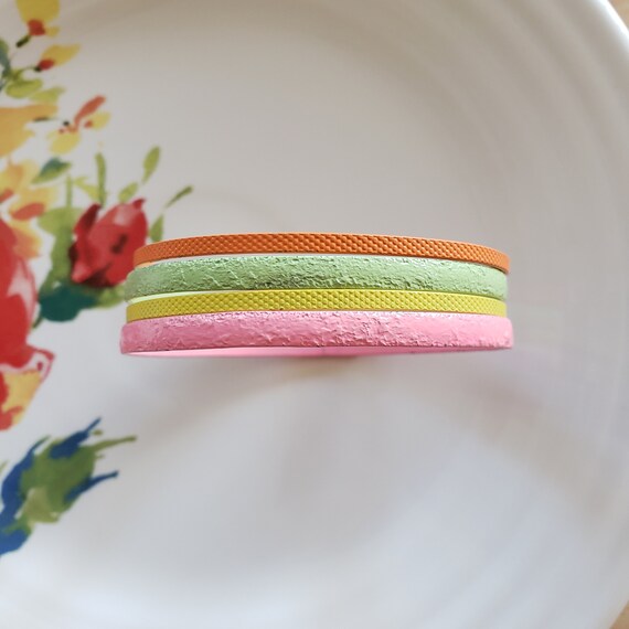 Vintage Metal Bangle Bracelets 1980s Neon Bracelets - Gem