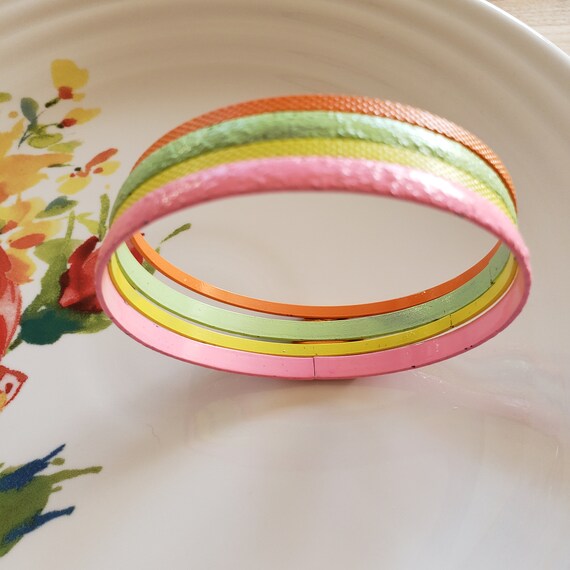 Vintage Metal Bangle Bracelets 1980s Neon Bracelets - Gem
