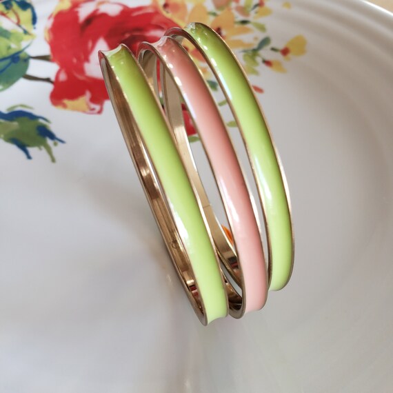 Vintage Enamel Bangle Bracelets 1980s Neon Bracelets - Gem