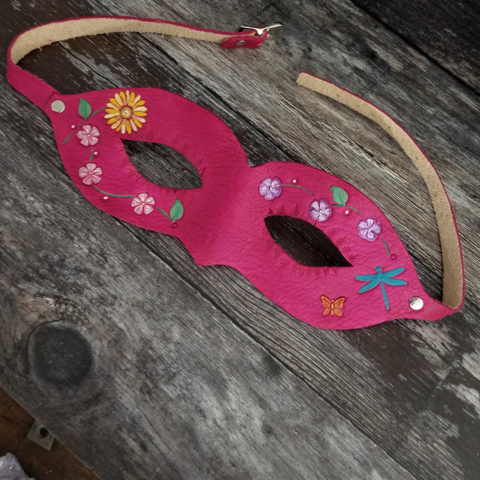 Prissy Pink Leather Mask One of a Kind Hand Tooled Fuchsia | Etsy