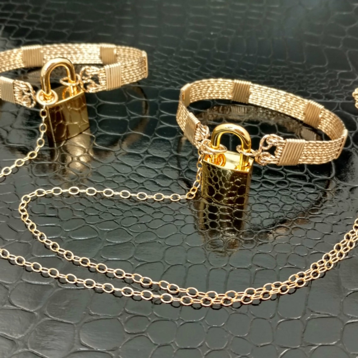 BDSM Submissive Locking Cuffs 'ashanti' ,pair, 14k Gold Filled Discreet ...