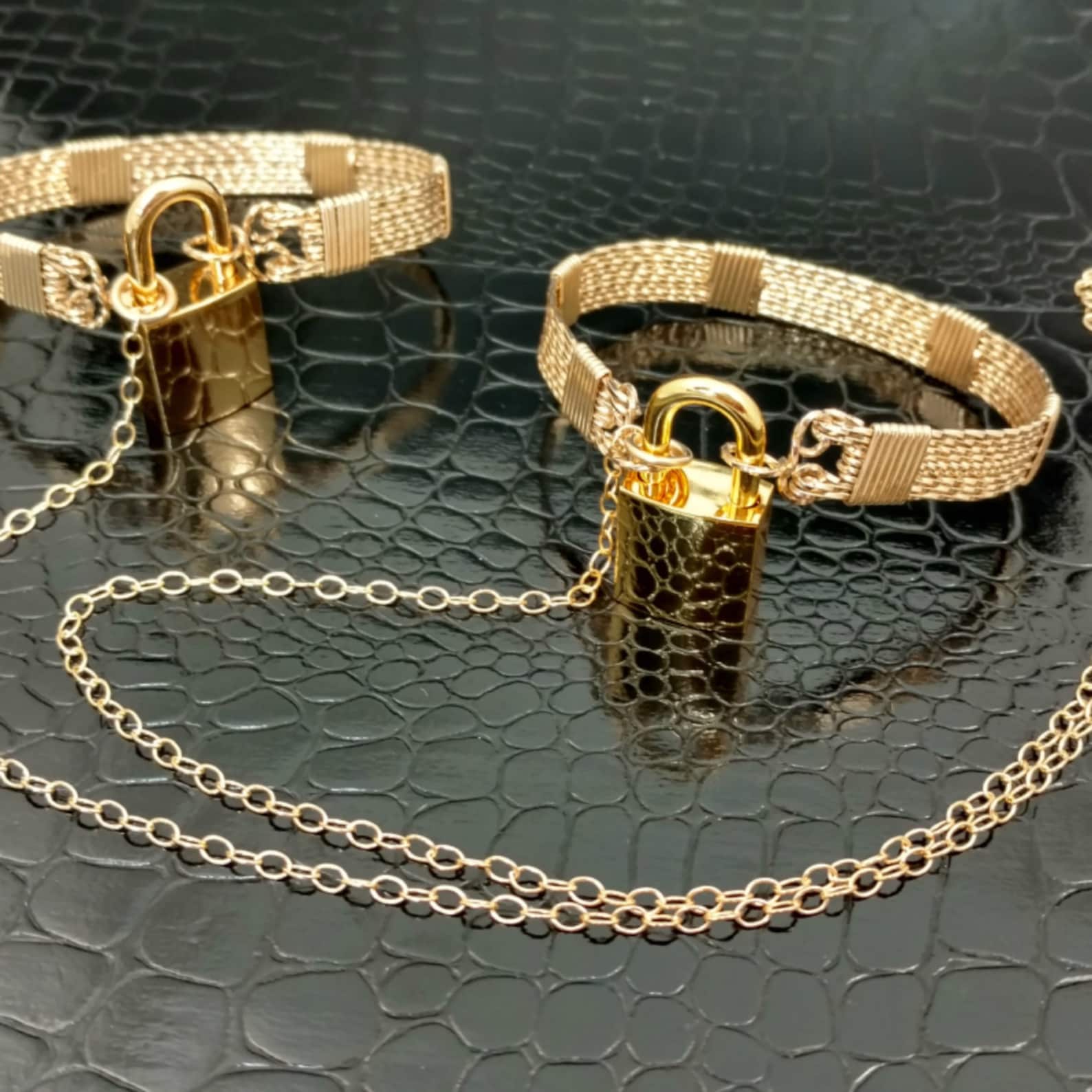 BDSM Submissive Locking Cuffs 'ashanti' ,pair, 14k Gold Filled Discreet ...
