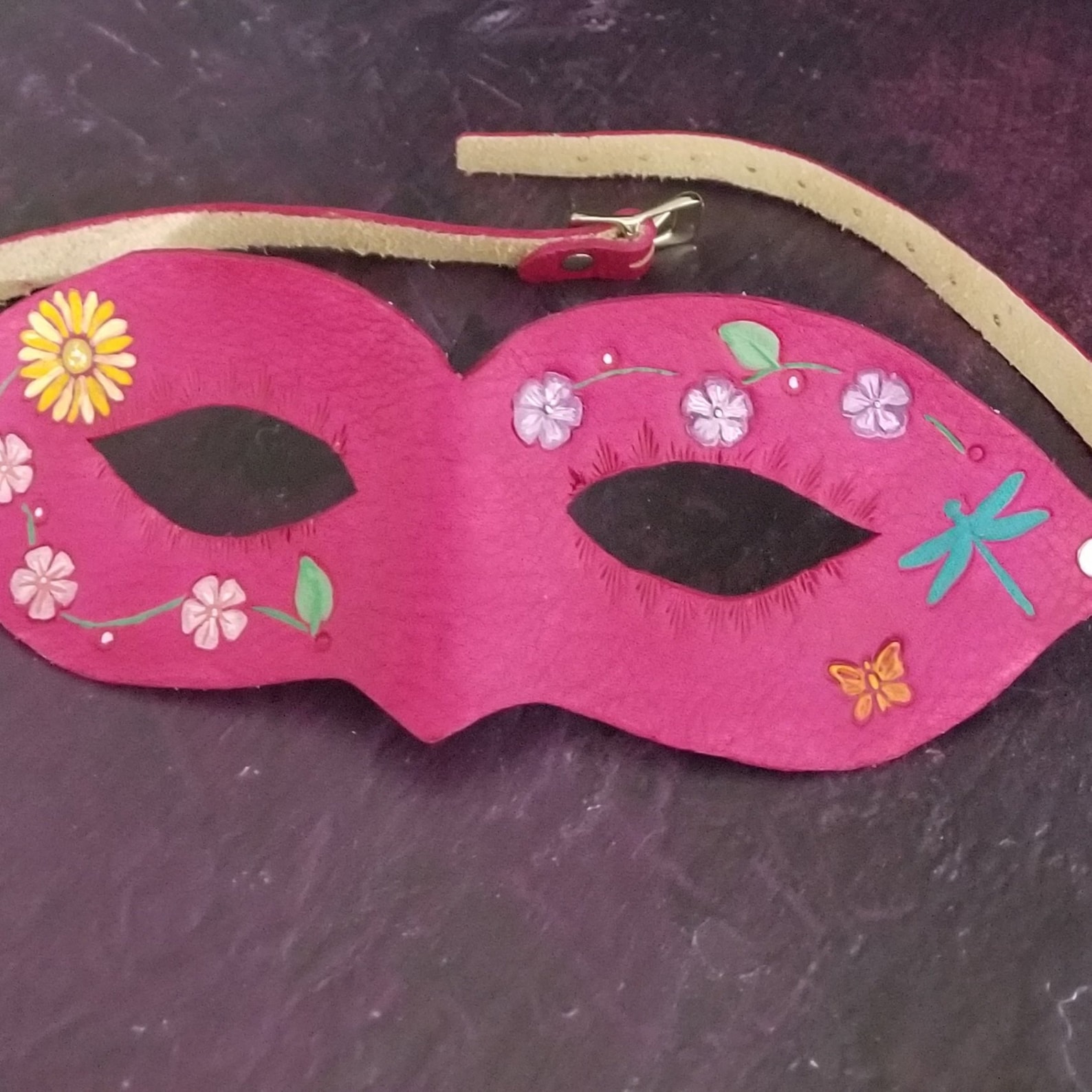 Prissy Pink Leather Mask One of a Kind Hand Tooled Fuchsia | Etsy