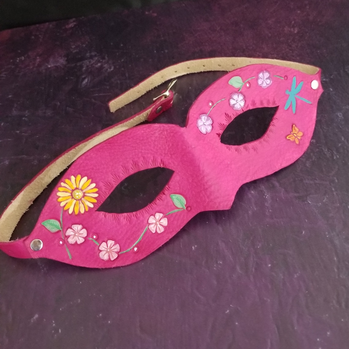 Prissy Pink Leather Mask One of a Kind Hand Tooled Fuchsia | Etsy