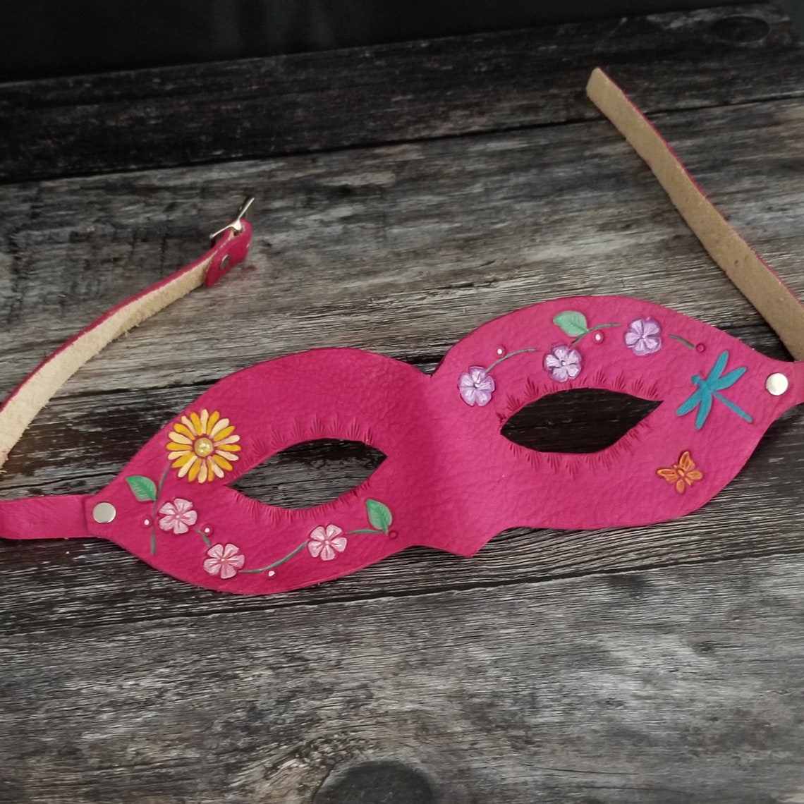 Prissy Pink Leather Mask One of a Kind Hand Tooled Fuchsia | Etsy