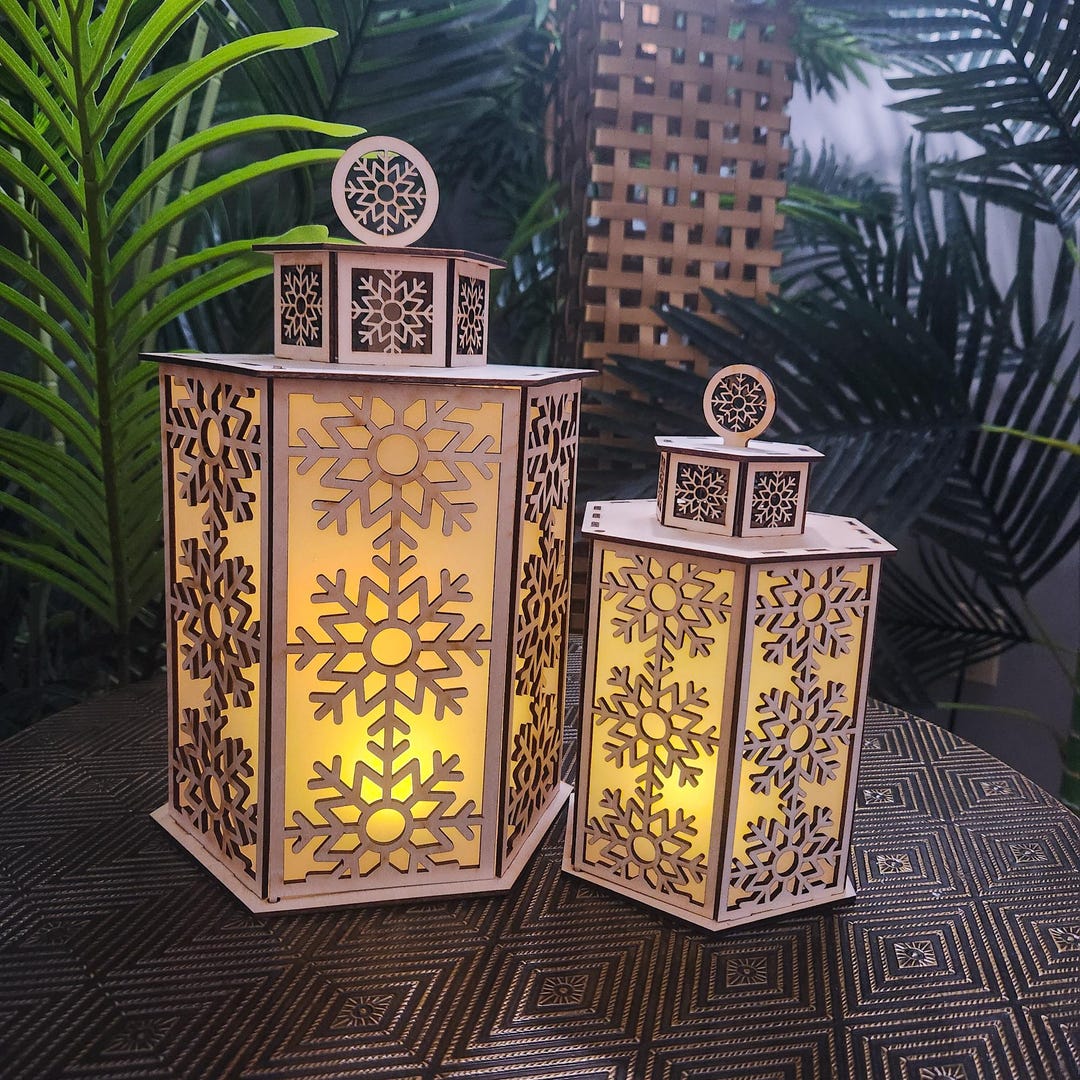 Snowflake LED Lanterns, Laser Cut Wood Lights - Etsy